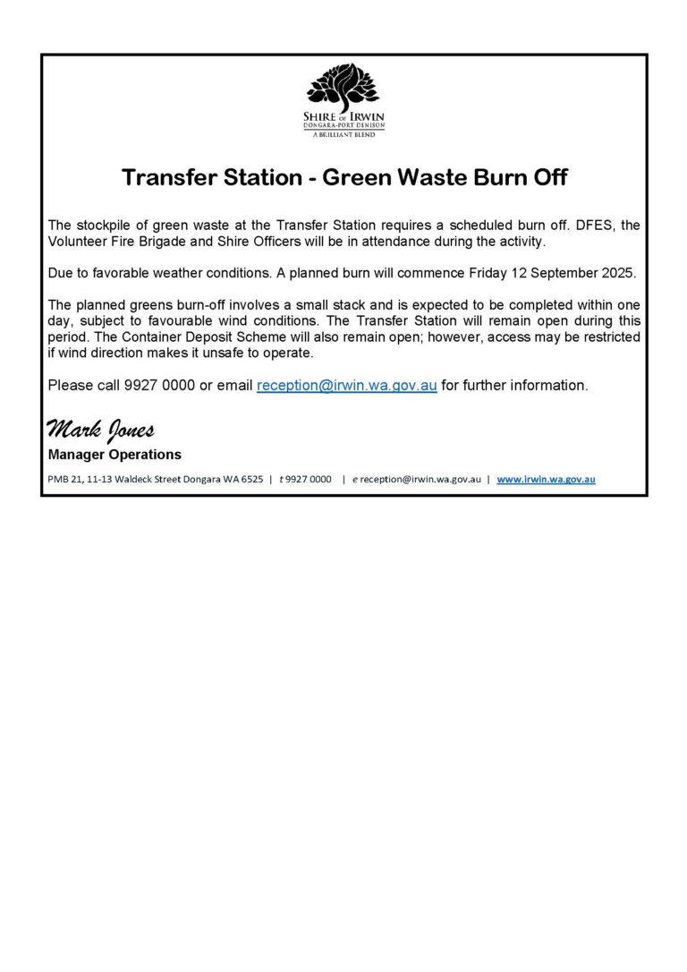 Green Waste Burn - Shire of Irwin