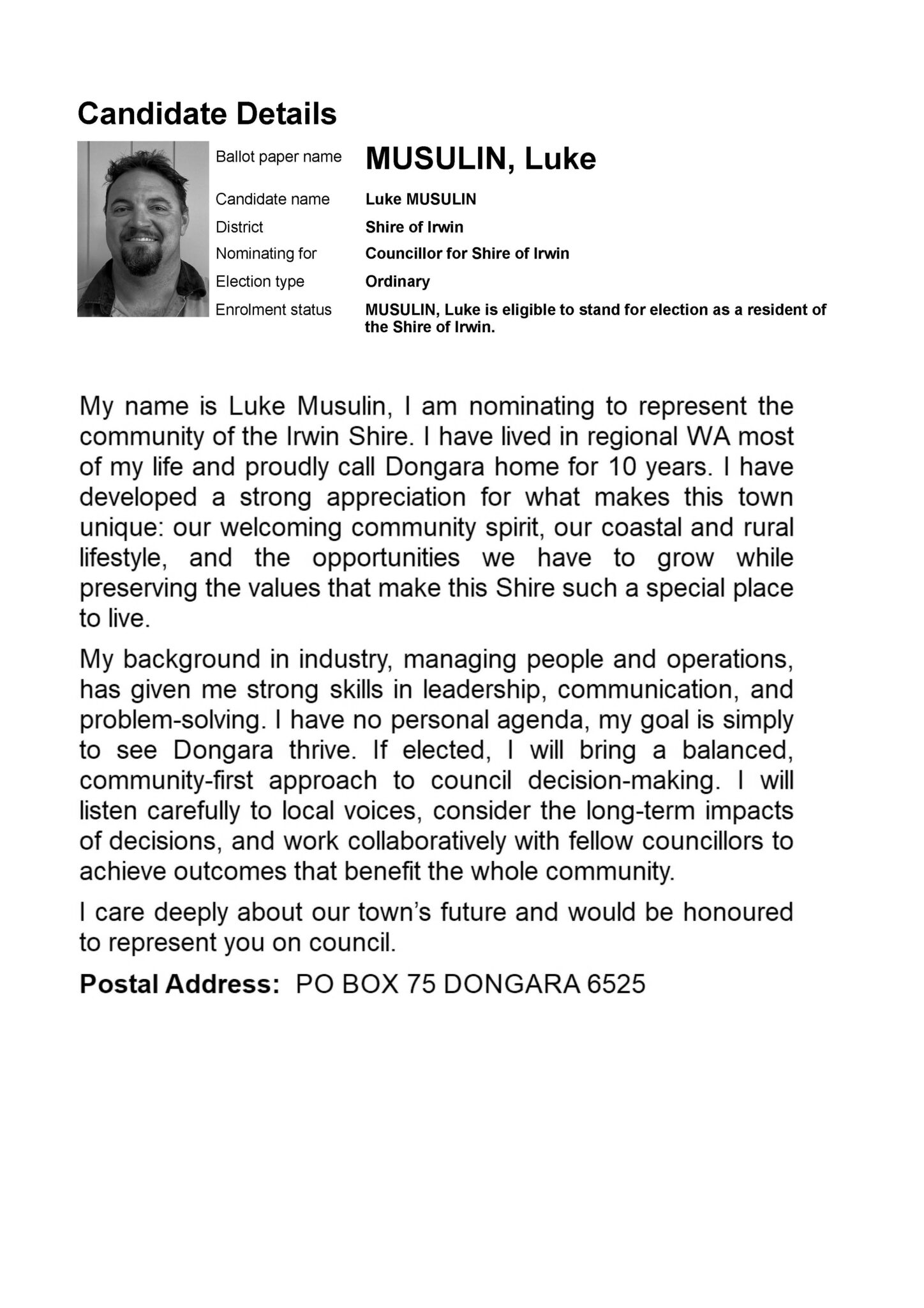 Luke MUSULIN - Shire of Irwin