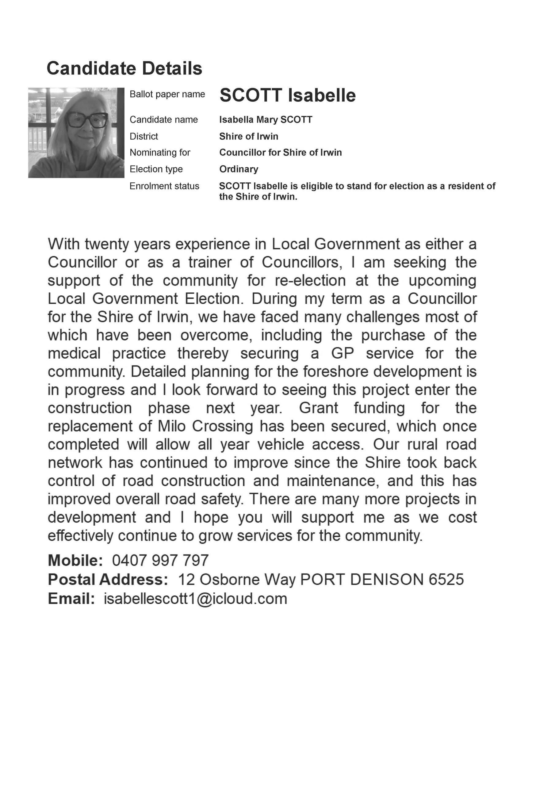 Isabella Mary SCOTT - Shire of Irwin